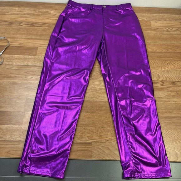 Coofandy | Pants | Coofandy Mens Metallic Purple Shiny Pants Club Wear ...